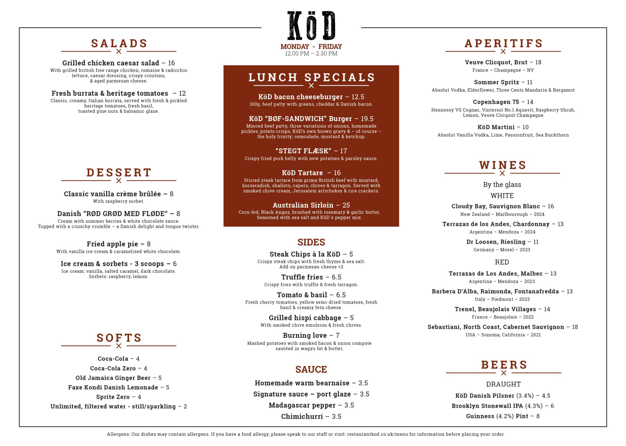 Menu - KöD London | Steak Restaurant Menu